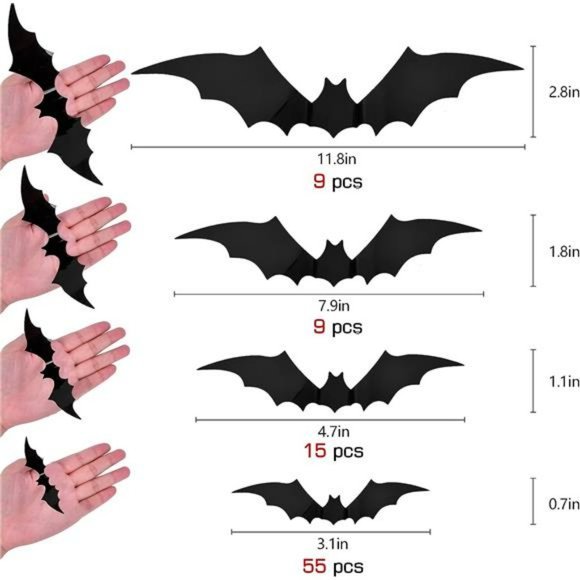 Holiday | 88 Pcs 4 Sizes Halloween Decorations Pvc 3d Bats Wall Decor ...
